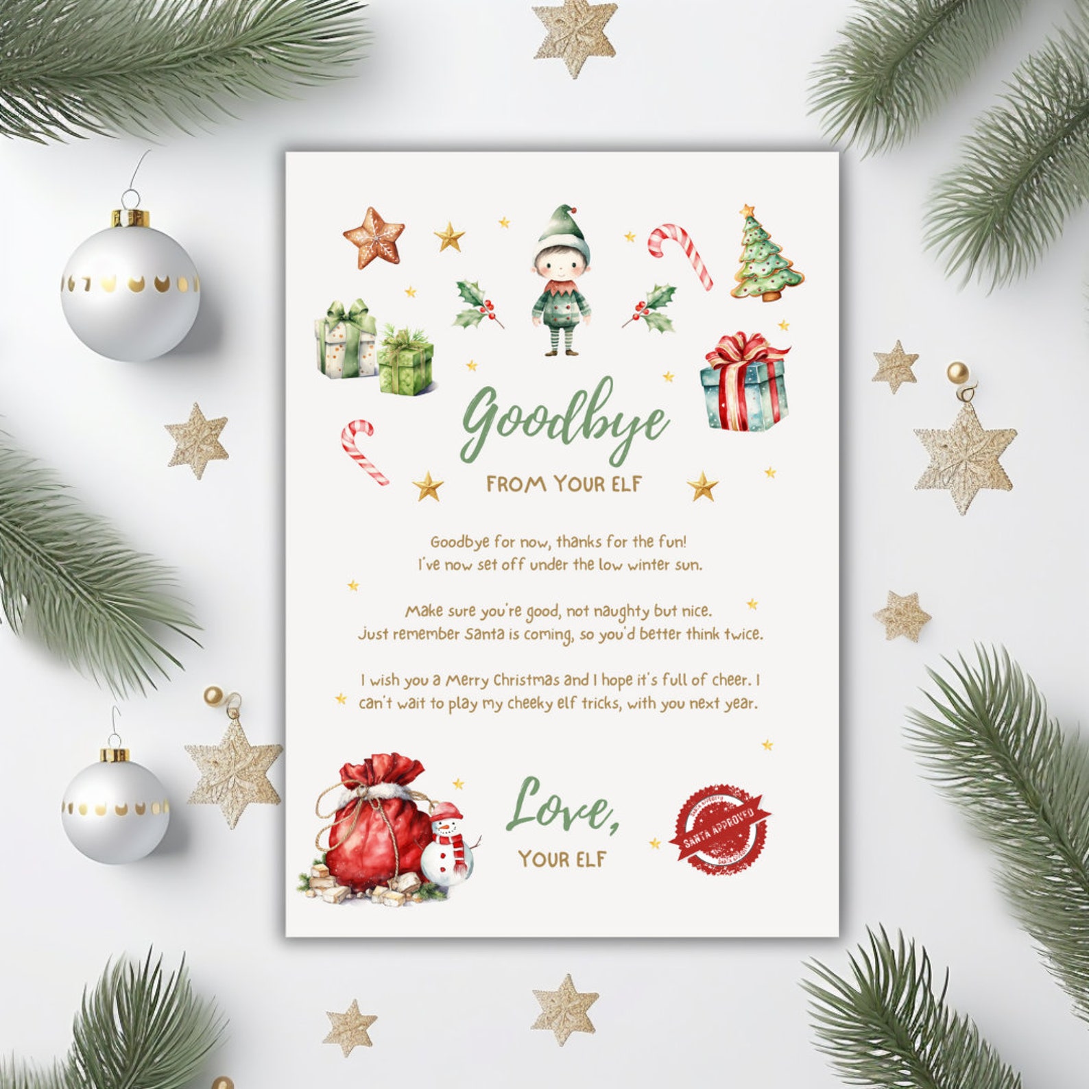 Christmas Elf Goodbye Letter Template, Christmas Boy Elf Letter ...