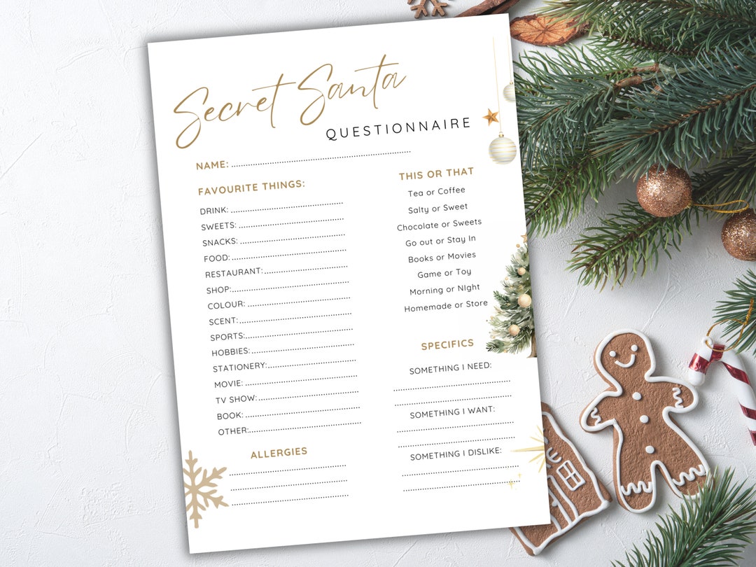 Printable Secret Santa Gift Exchange Questionnaire, Office Gift ...
