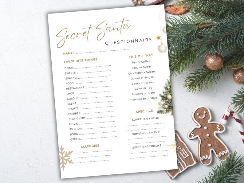 Printable Secret Santa Gift Exchange Questionnaire, Office Gift ...