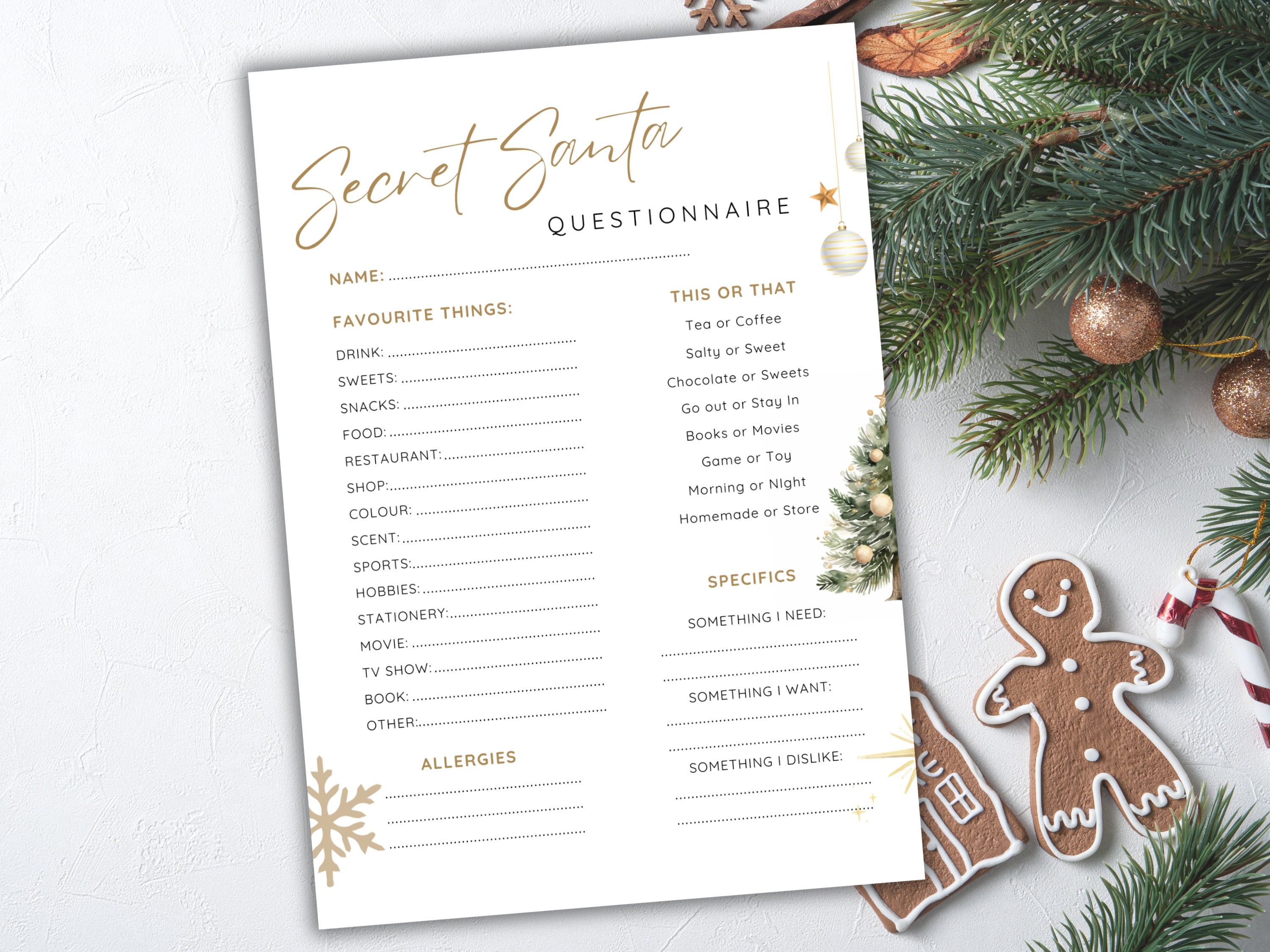 Printable Secret Santa Gift Exchange Questionnaire, Office Gift ...