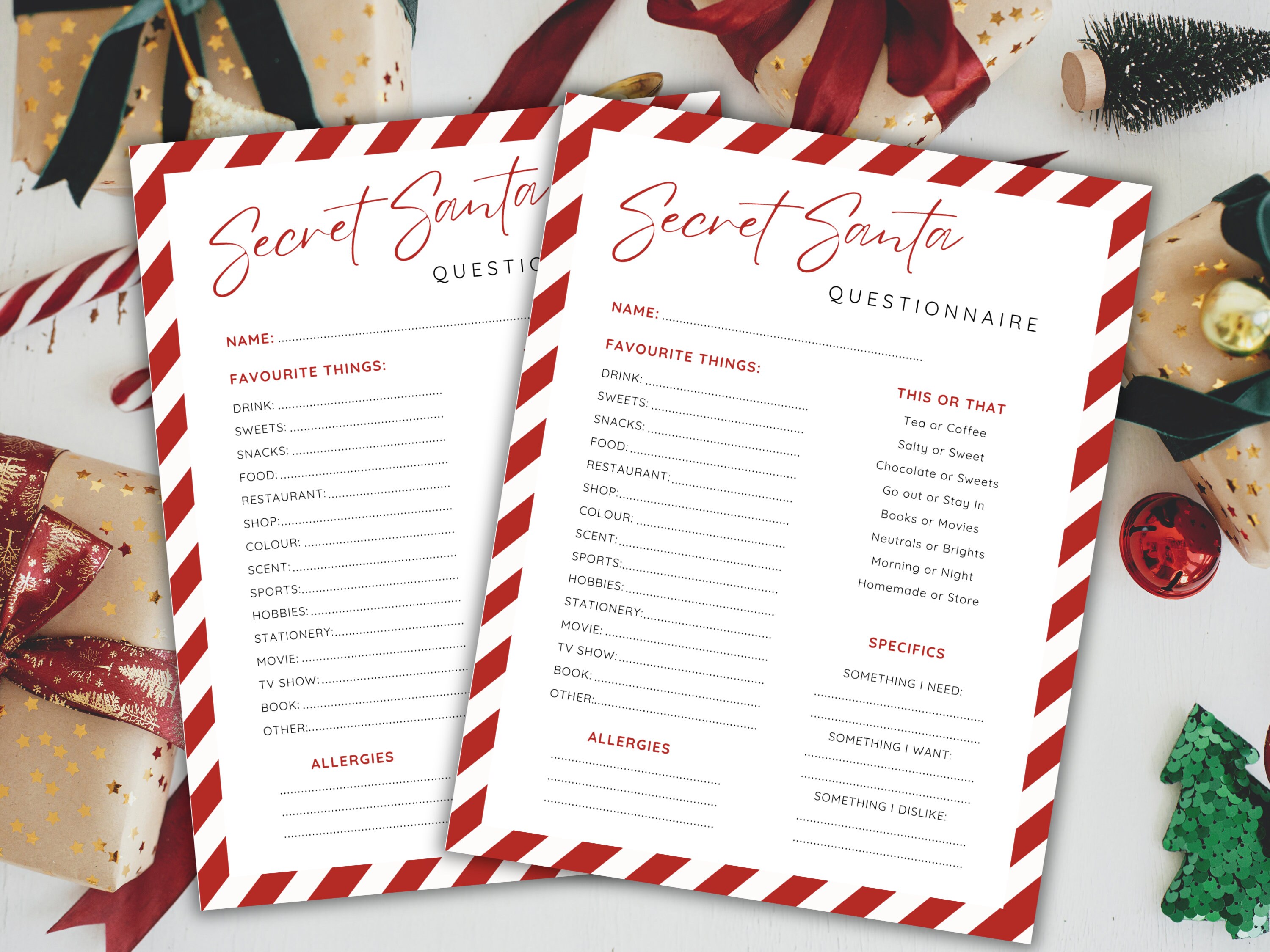 Office Gift Exchange Survey Form, Secret Santa Questionnaire for ...