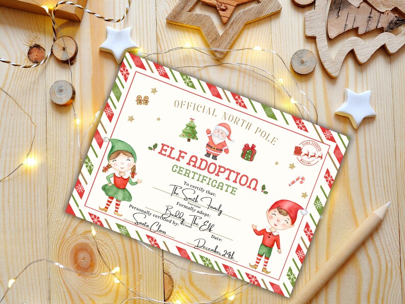 Editable Elf Adoption Certificate | Instant Download | Elf Adoption ...