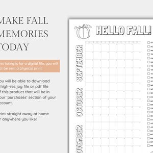 Printable Fall Calendar Poster, Fall Bucket List Poster, Fall ...