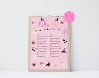 Fall Bucket List Pink Themed Pink Halloween Bucket List Printable for ...