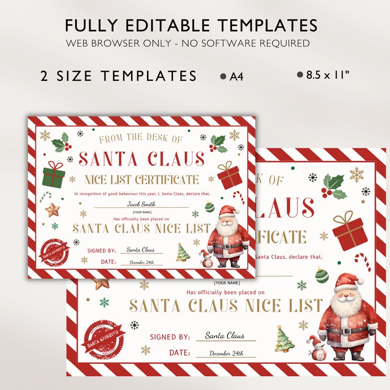 Letter From Santa, Nice List Certificate, Christmas Santa Letter ...