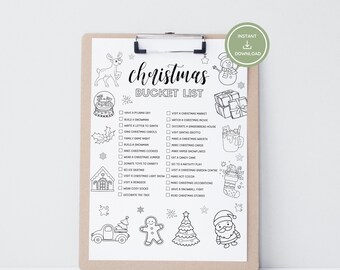 Winter Bucket List Printable, Christmas Bucket List Template, Activity ...