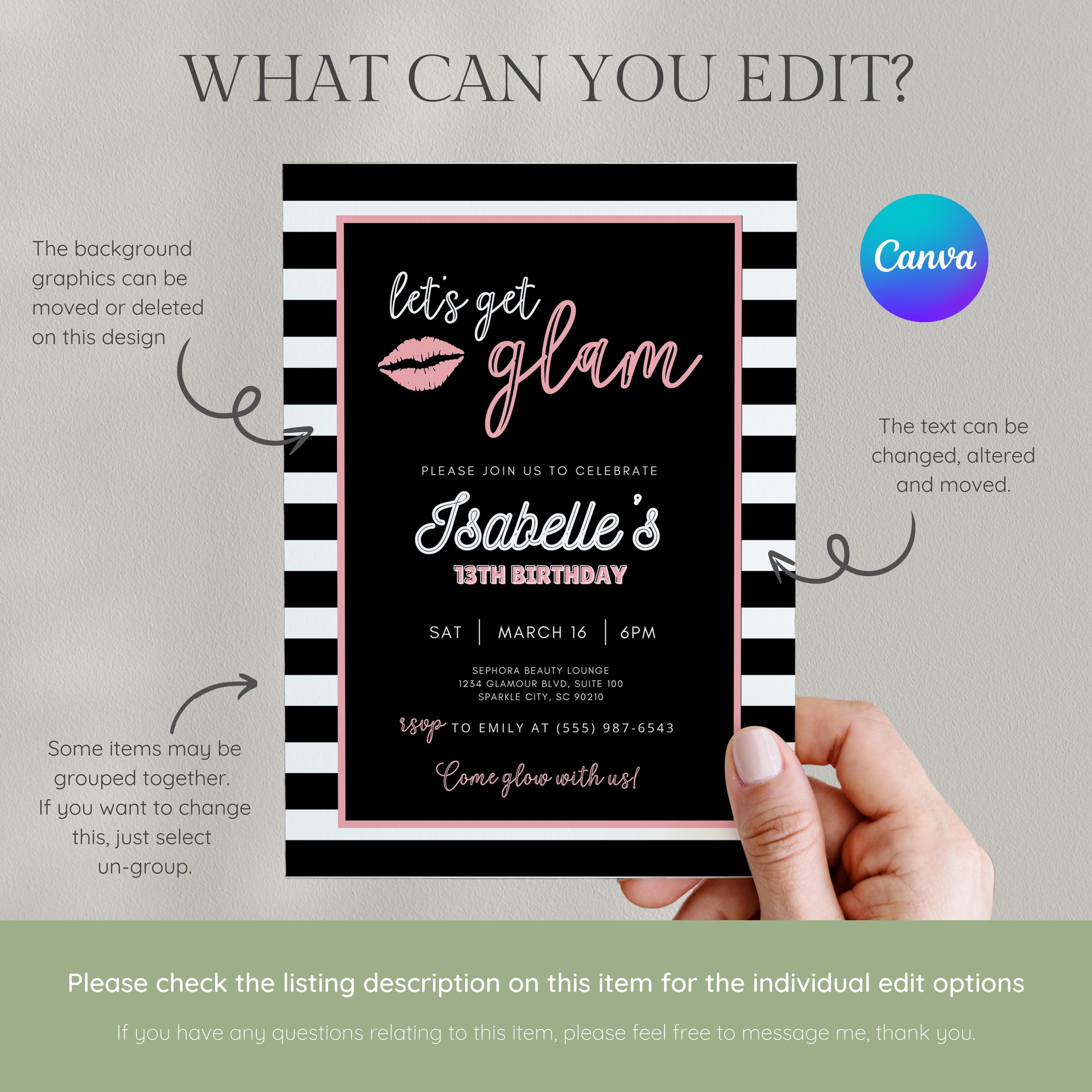 Editable Sephora Themed Glam Party Invitation, Glam Spa Birthday Party ...