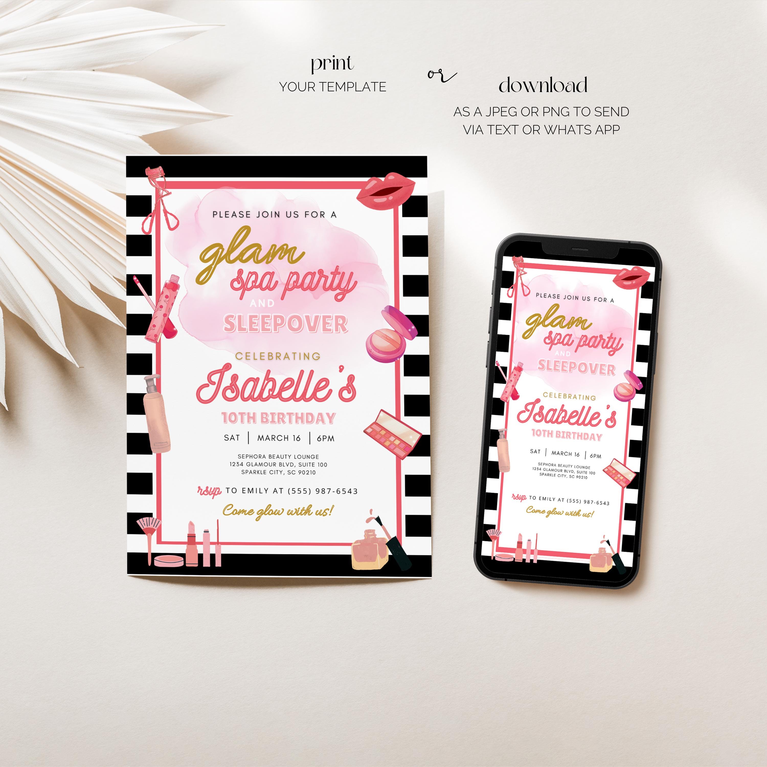 Editable Sephora Themed Glam Party Invitation, Glam Spa Birthday Party ...