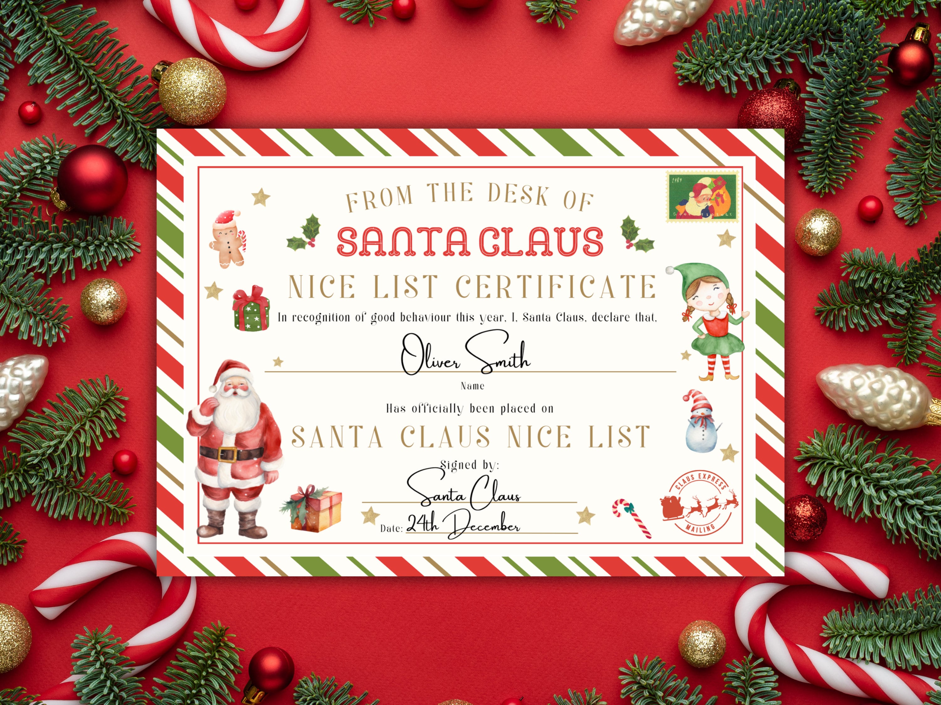 Santa Nice List Certificate Template | Instant Download | Christmas Eve ...