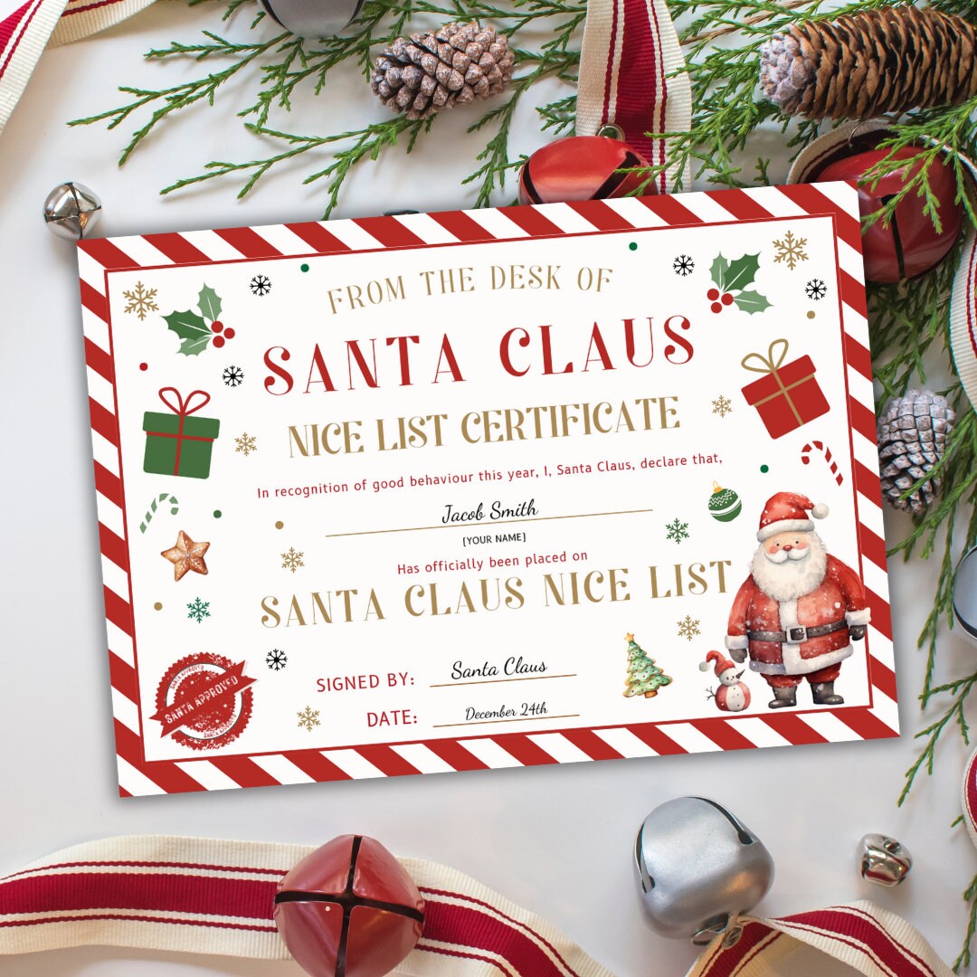 Letter From Santa, Nice List Certificate, Christmas Santa Letter ...