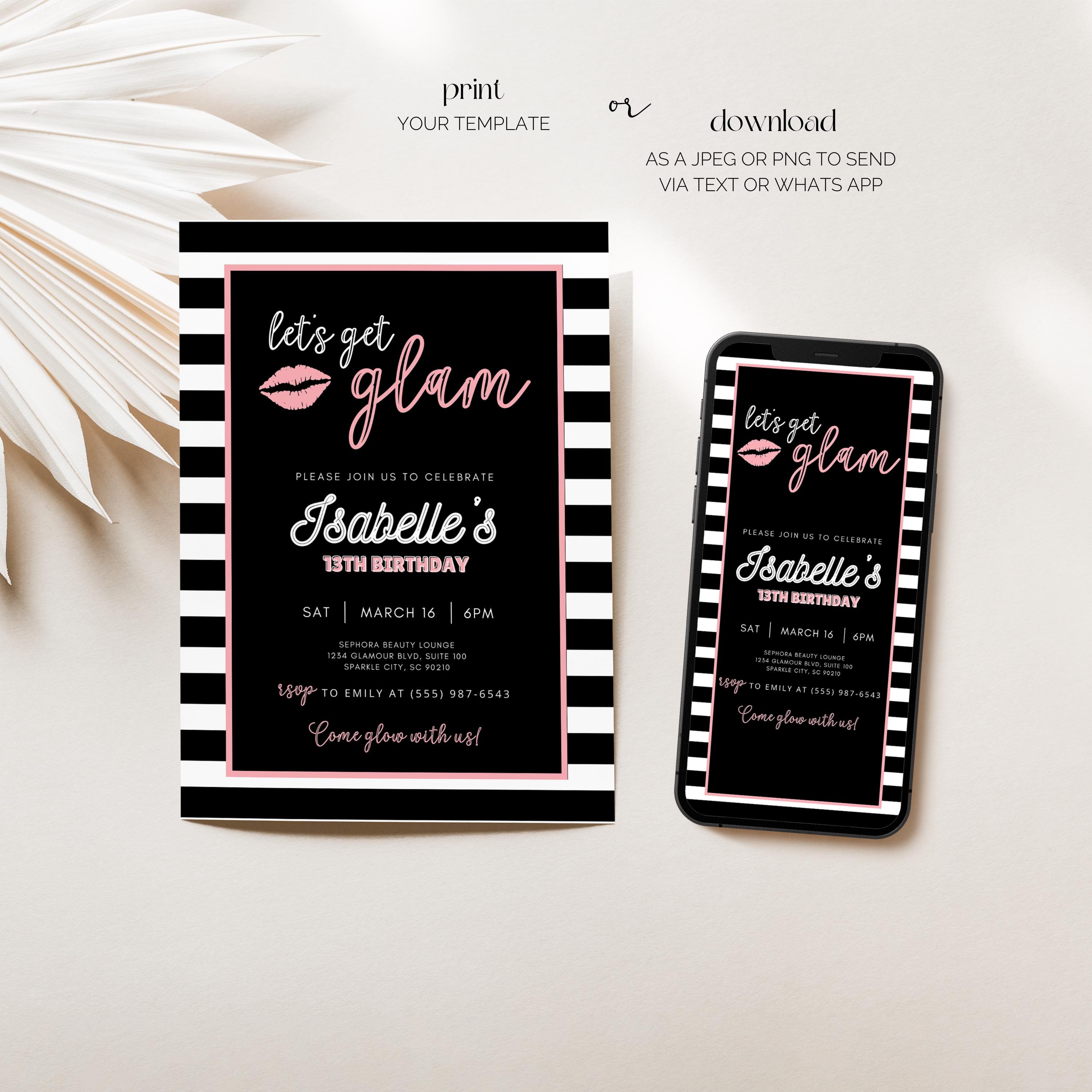 Editable Sephora Themed Glam Party Invitation, Glam Spa Birthday Party ...