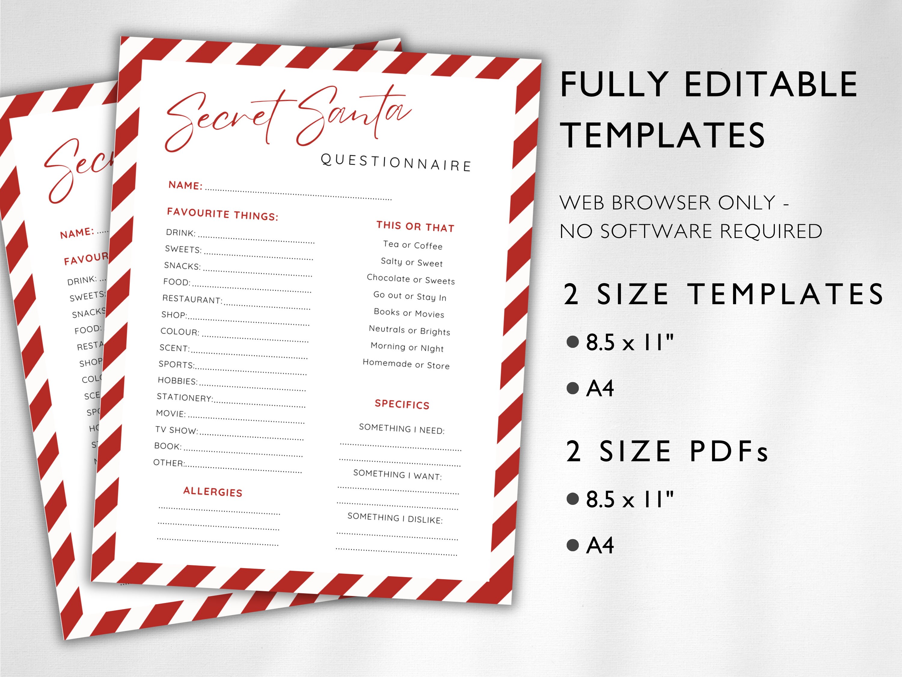Office Gift Exchange Survey Form, Secret Santa Questionnaire for ...
