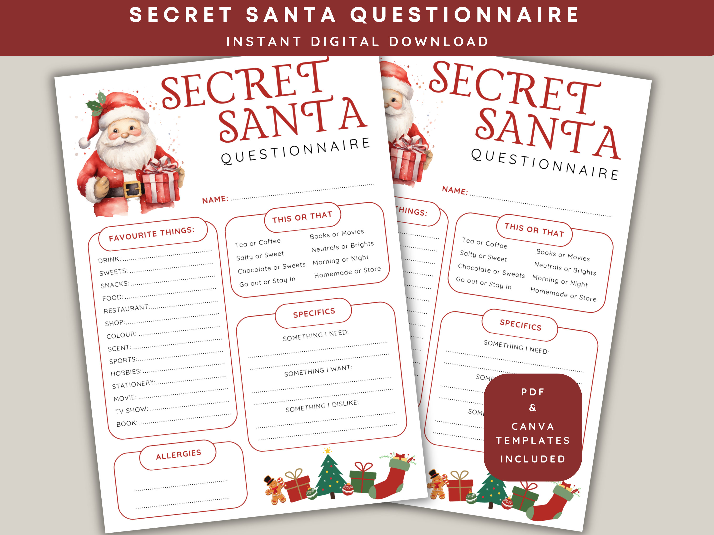 Office Gift Exchange Survey Form, Secret Santa Questionnaire for ...