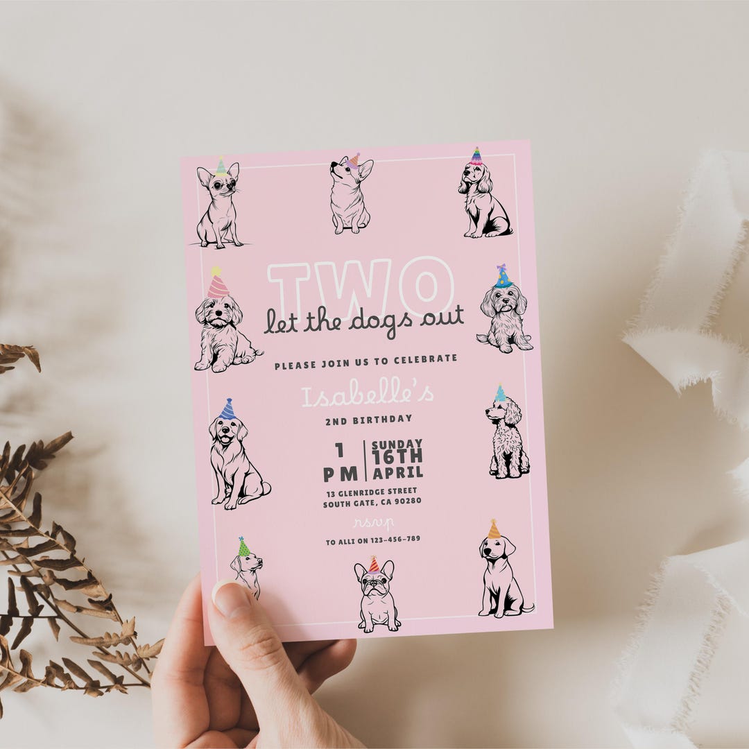 Two Let the Dogs Out Birthday Invitation, Second Birthday Dog Invite ...