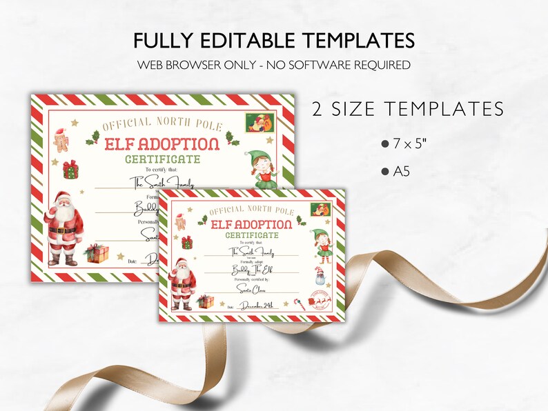 Editable Elf Adoption Certificate | Instant Download | Elf Adoption ...
