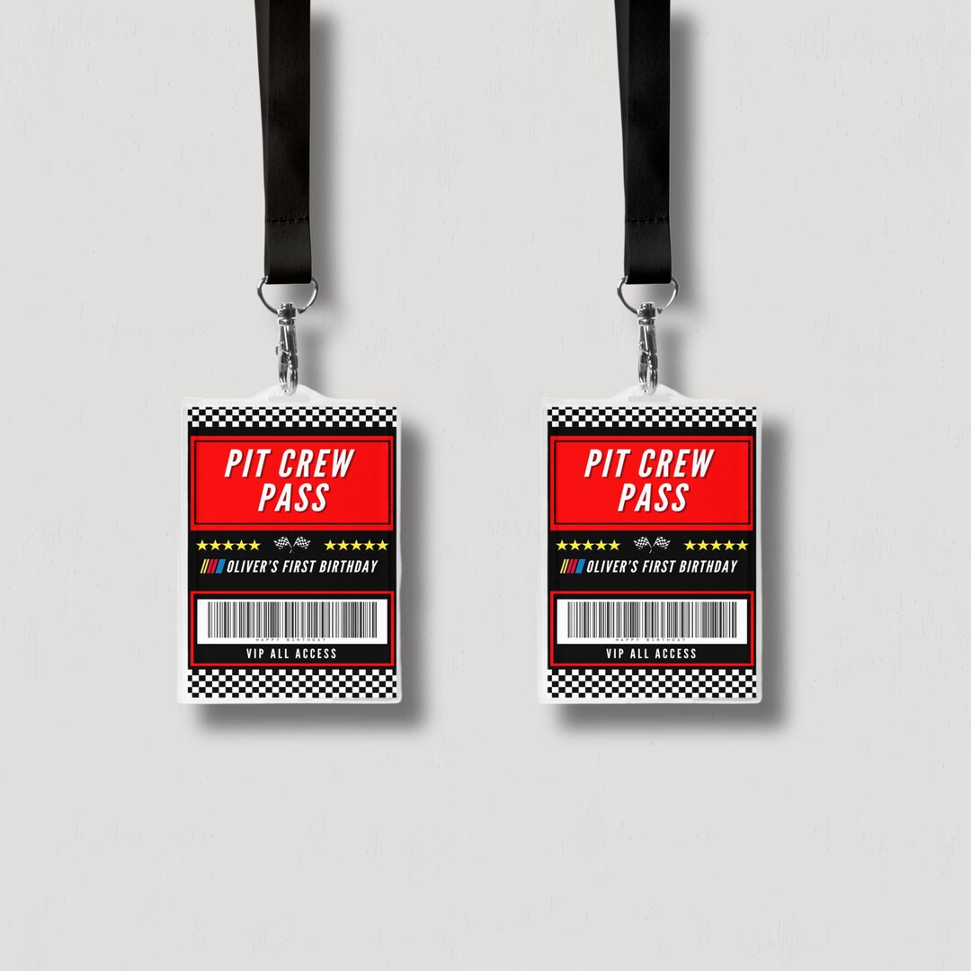 Pit Crew Badge, VIP All Access Pass, Talladega Birthday, Nascar Party ...