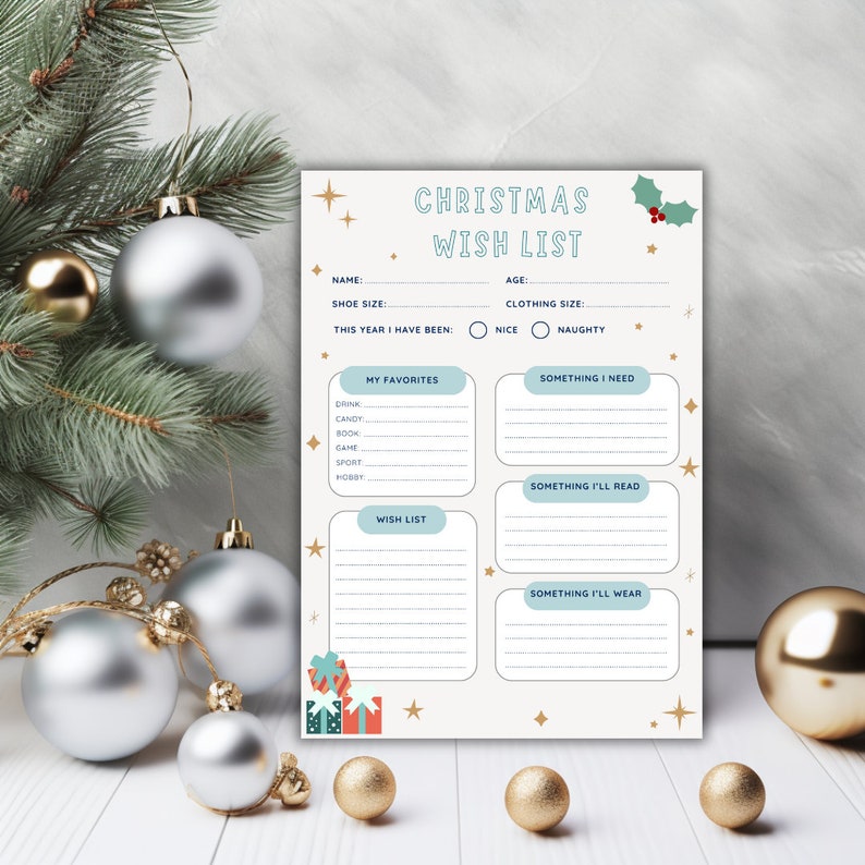 Kids Christmas Wish List, Printable Gift Wish List, Children's X-mas ...
