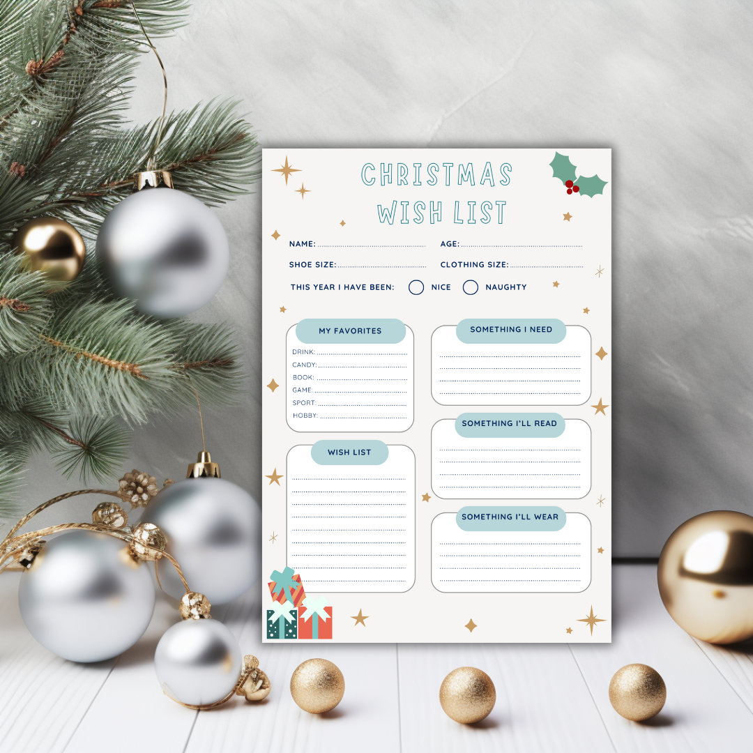 Kids Christmas Wish List, Printable Gift Wish List, Children's X-mas ...