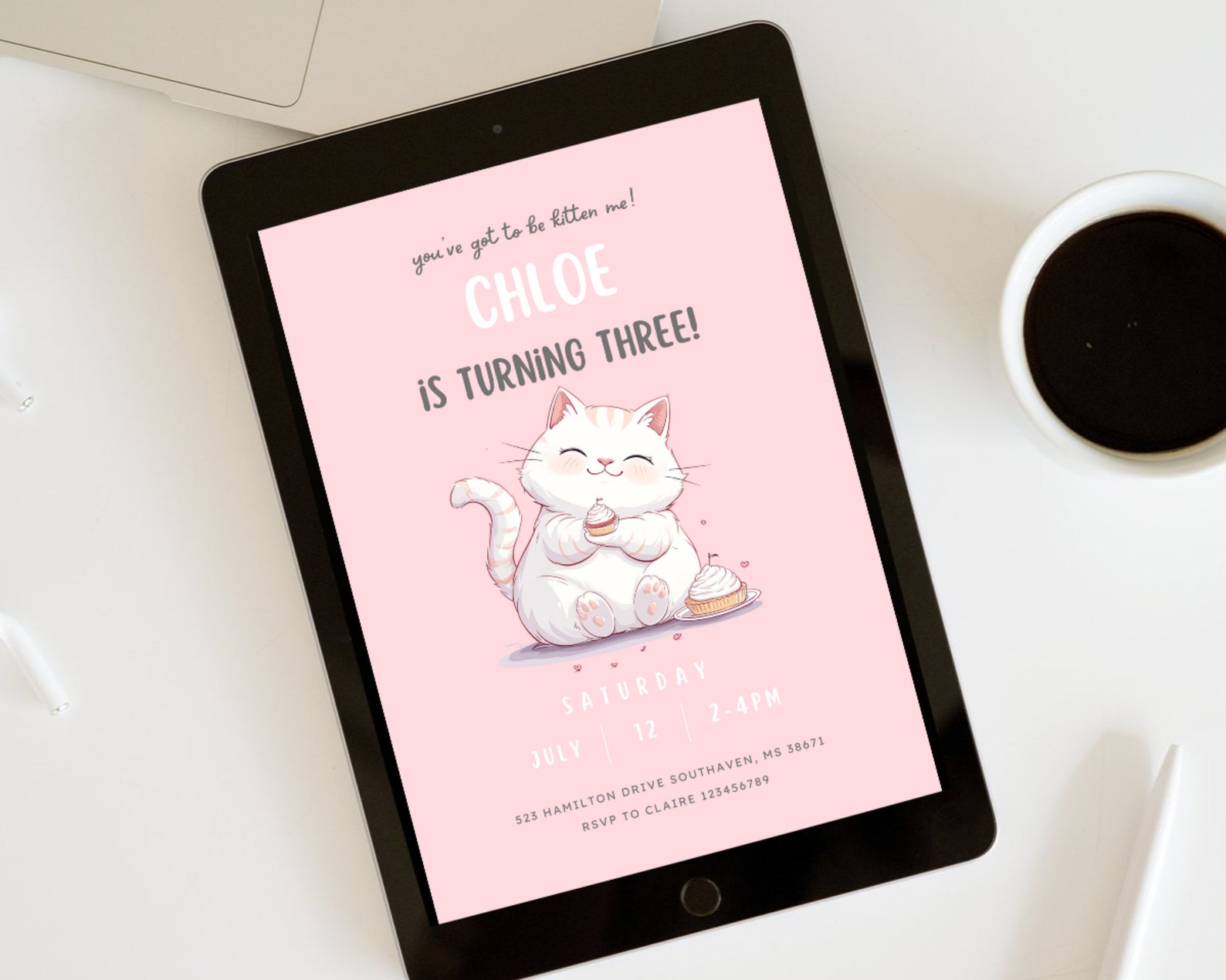 Editable Cat Birthday Invitation, Cat Theme Birthday Invitation, You've ...