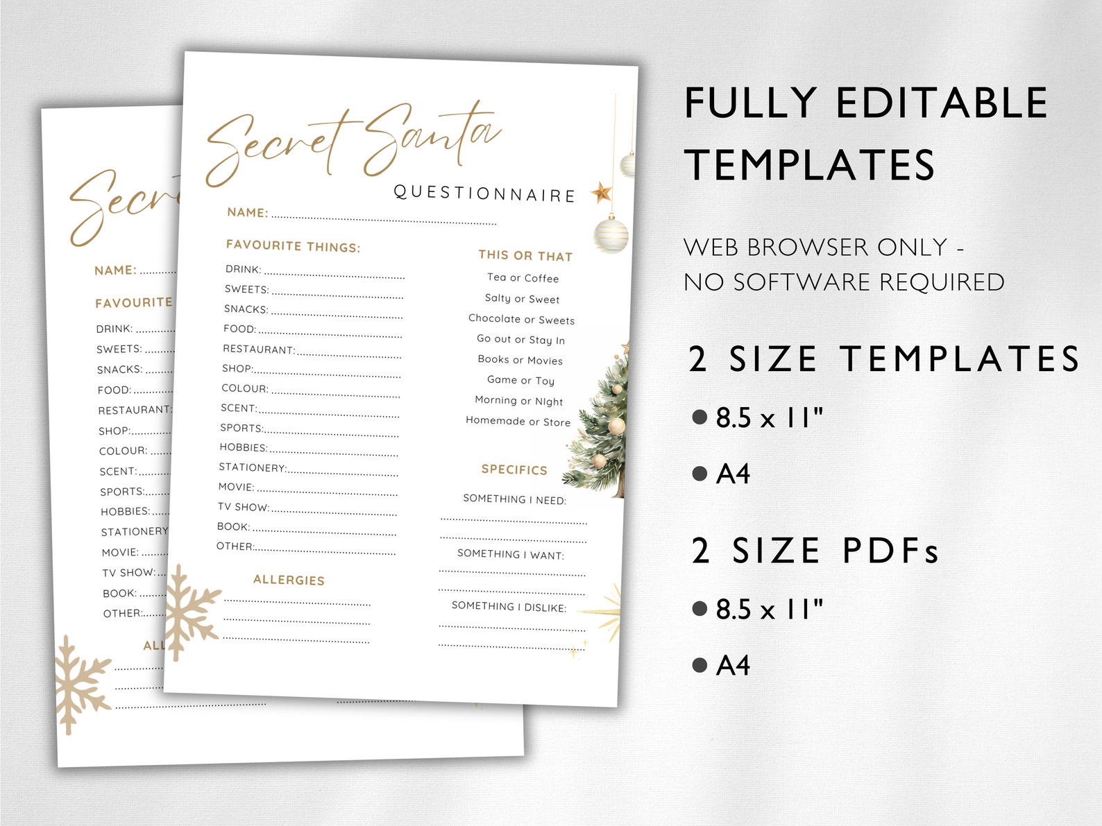 Printable Secret Santa Gift Exchange Questionnaire, Office Gift ...