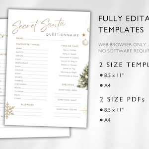 Printable Secret Santa Gift Exchange Questionnaire, Office Gift ...