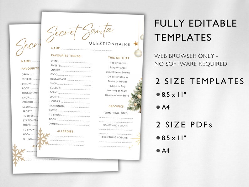 Printable Secret Santa Gift Exchange Questionnaire, Office Gift ...