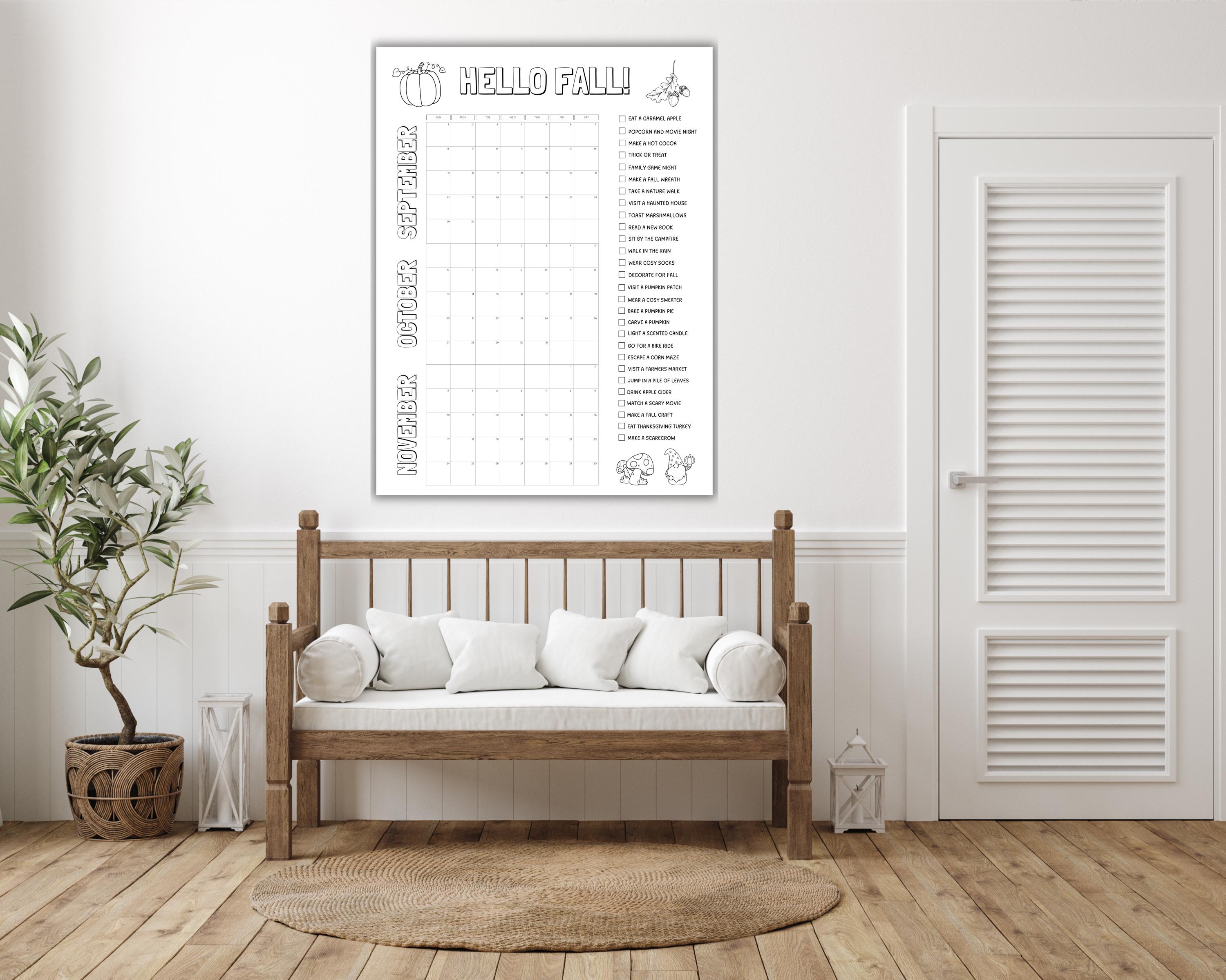 Printable Fall Calendar Poster, Fall Bucket List Poster, Fall ...