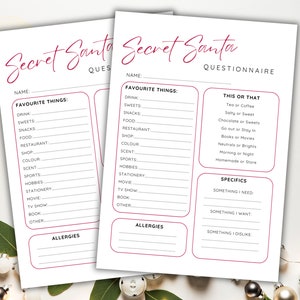 Printable Secret Santa Gift Exchange Questionnaire, Office Gift ...