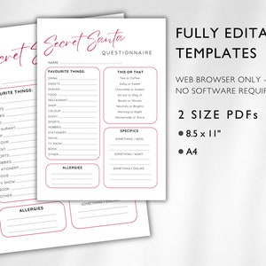 Printable Secret Santa Gift Exchange Questionnaire, Office Gift ...