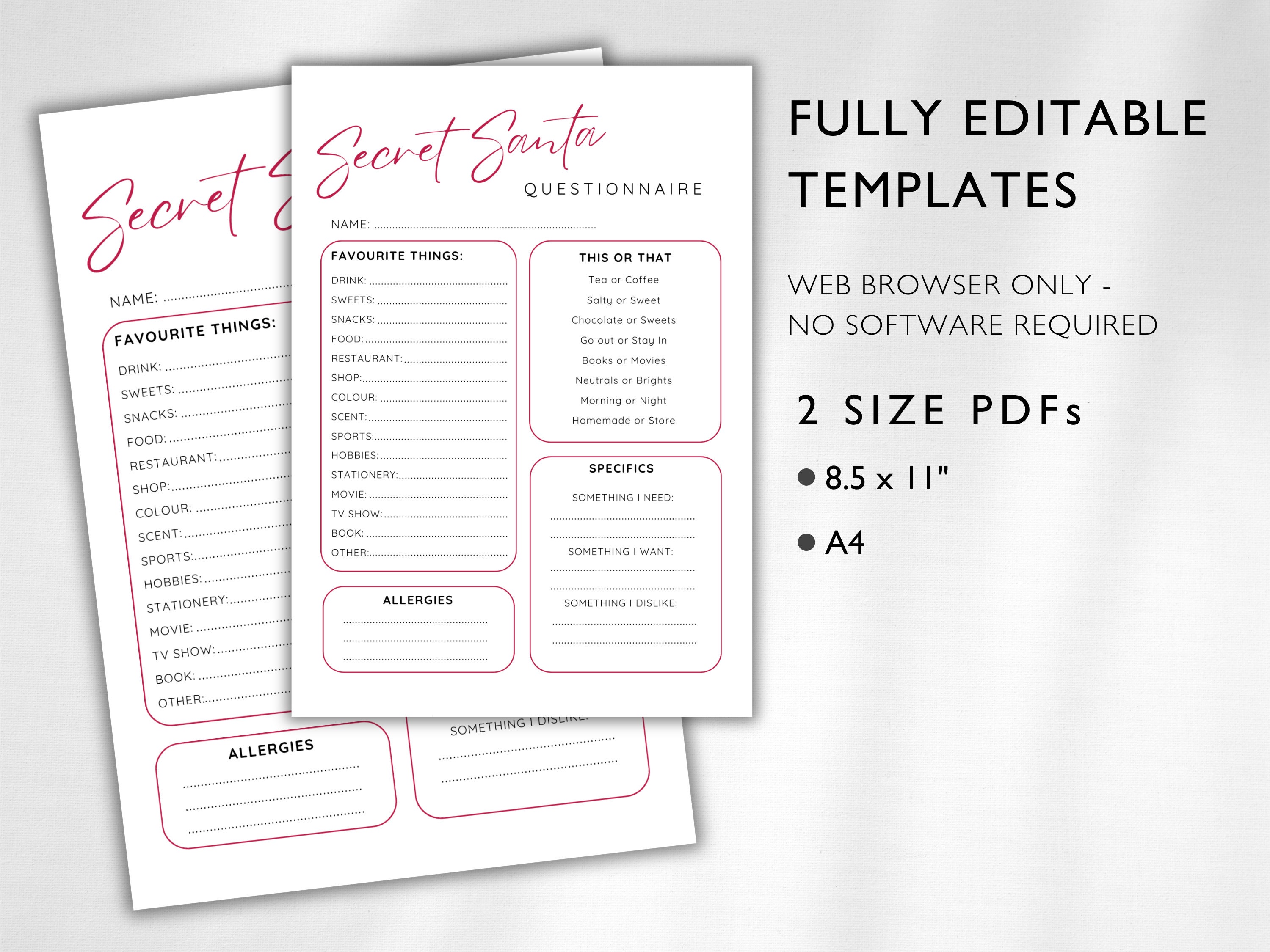 Printable Secret Santa Gift Exchange Questionnaire, Office Gift ...