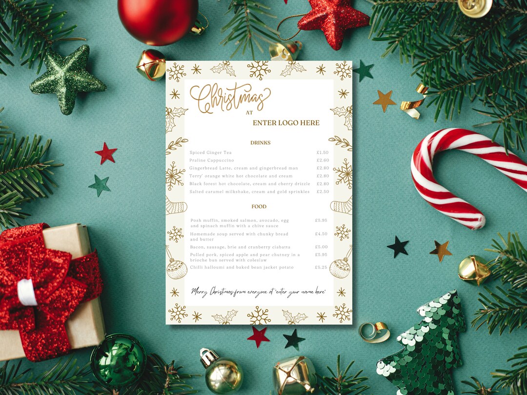 Christmas Cafe Menu Coffee Shop Menu Modern Restaurant - Etsy