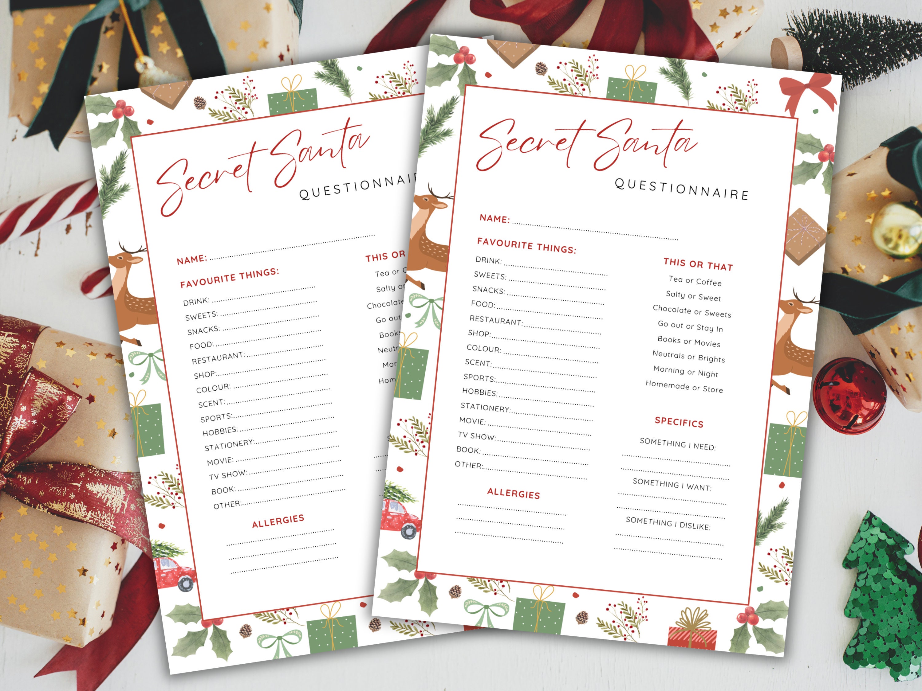 Printable Secret Santa Gift Exchange Questionnaire, Office Gift ...