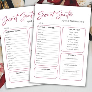Printable Secret Santa Gift Exchange Questionnaire, Office Gift ...
