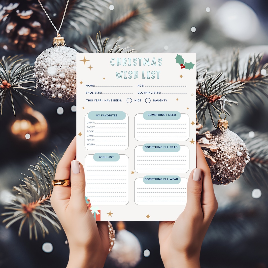 Kids Christmas Wish List, Printable Gift Wish List, Children's X-mas ...