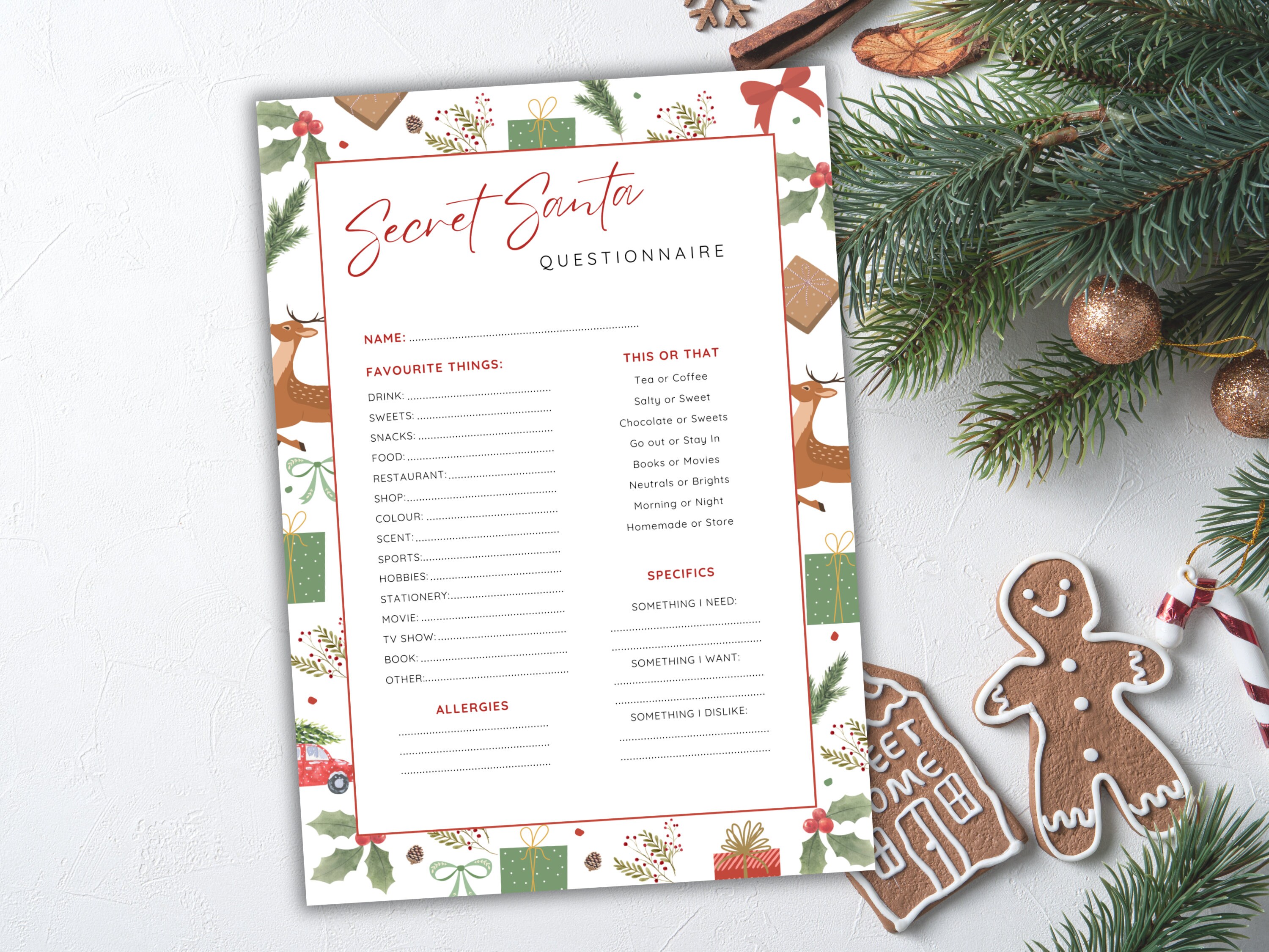Printable Secret Santa Gift Exchange Questionnaire, Office Gift ...