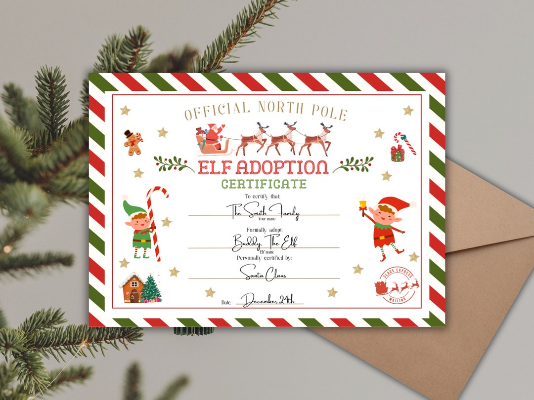 Editable Elf Adoption Certificate | Instant Download | Elf Adoption ...
