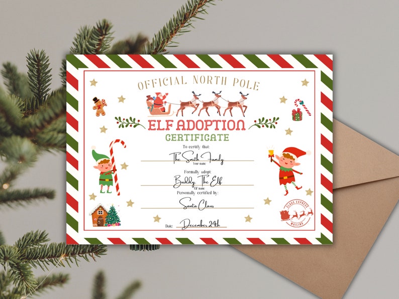 Editable Elf Adoption Certificate | Instant Download | Elf Adoption ...