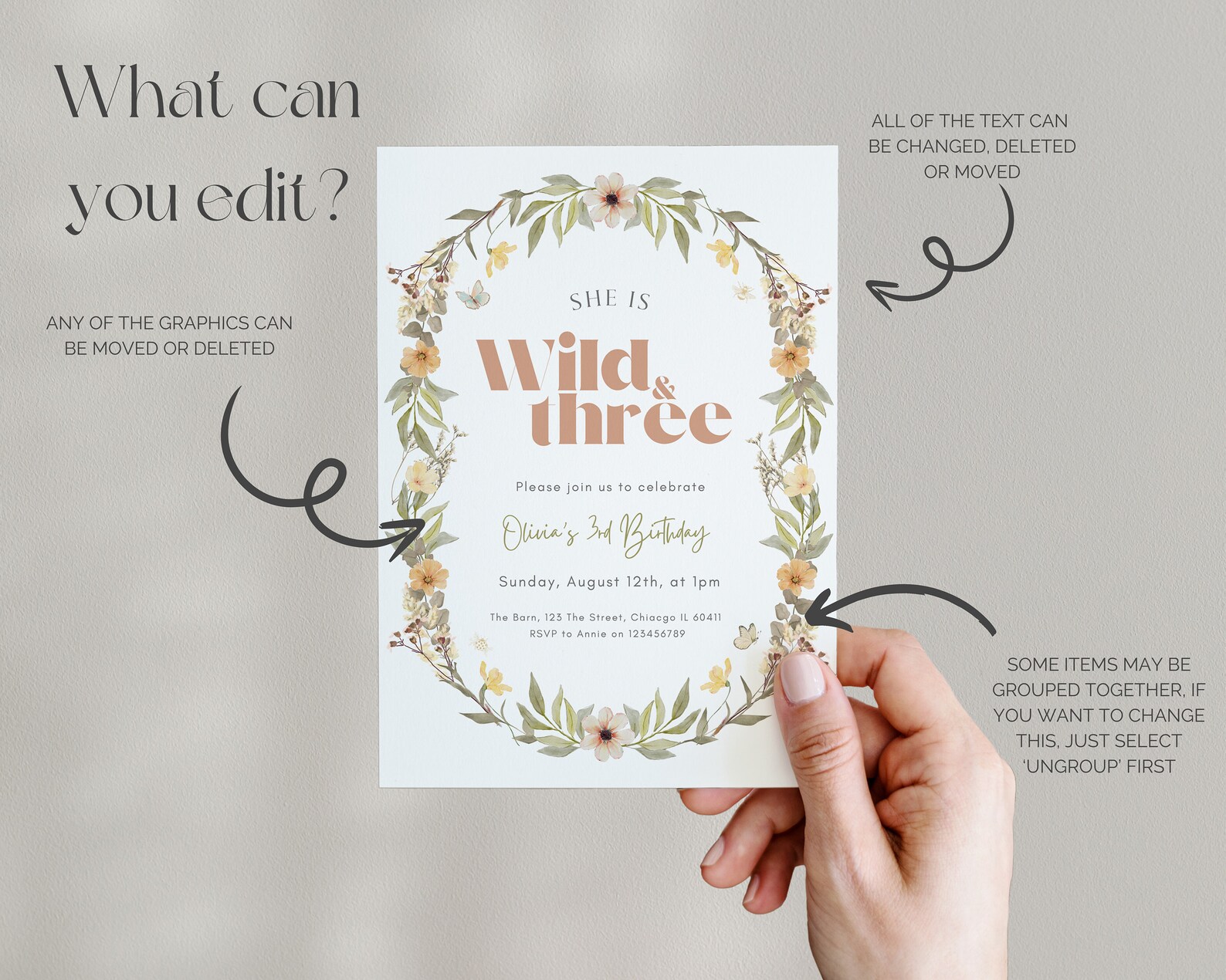 Wild and Three Wildflower Birthday Invitation, Wildflower Party ...
