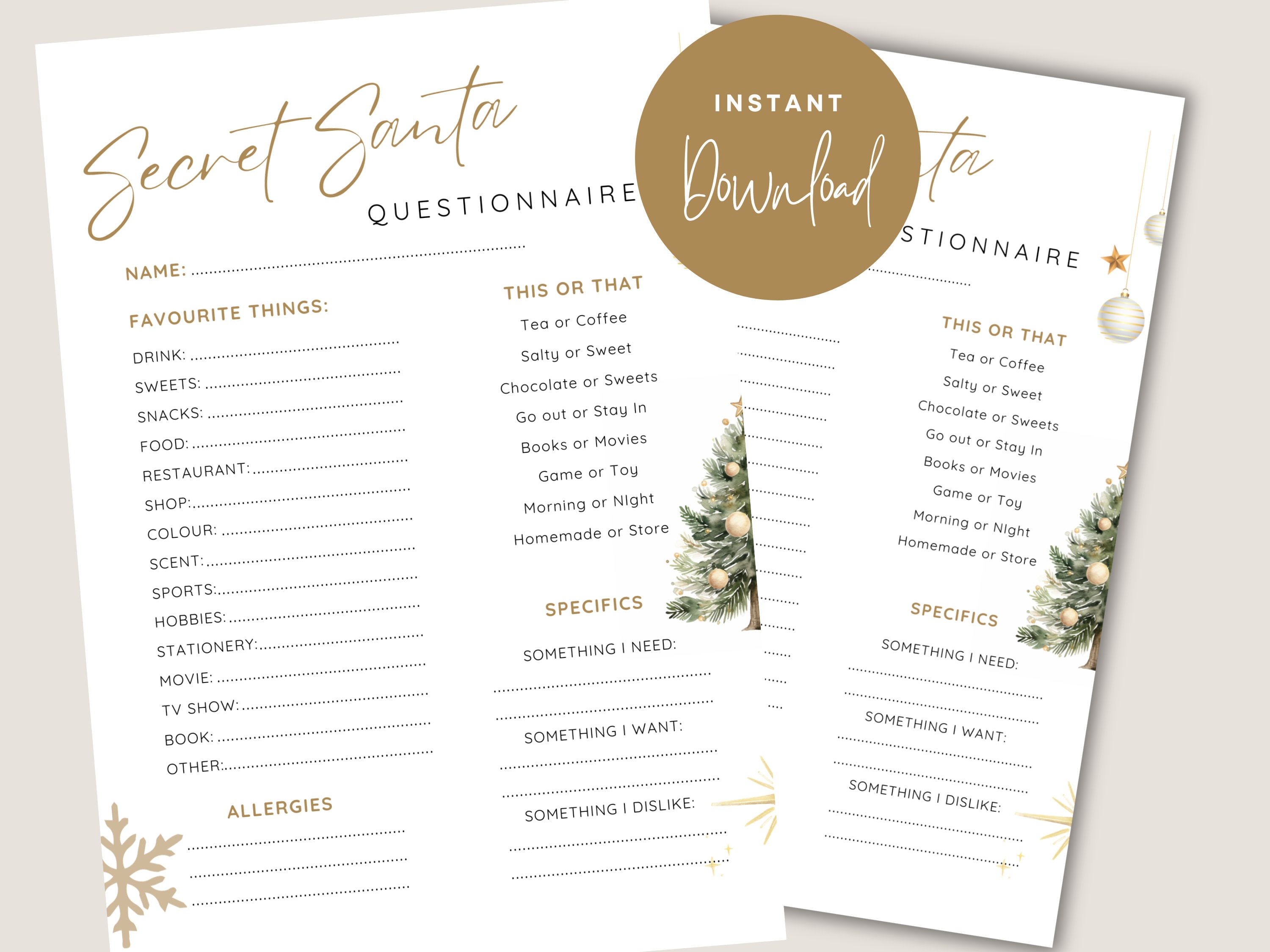 Printable Secret Santa Gift Exchange Questionnaire, Office Gift ...