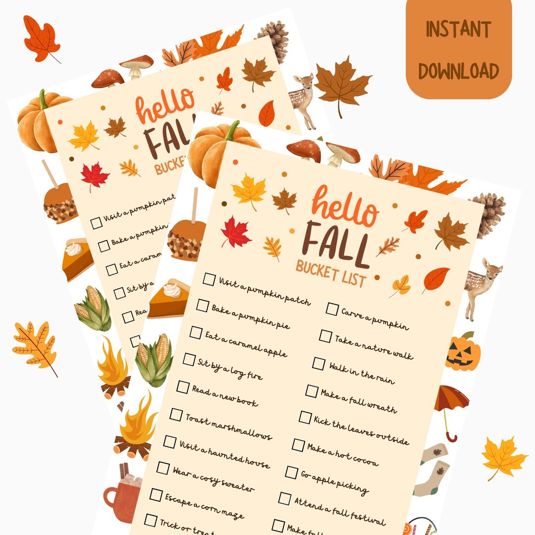 Fall Bucket List| Custom Bucket List | Printable Autumn Bucket List ...