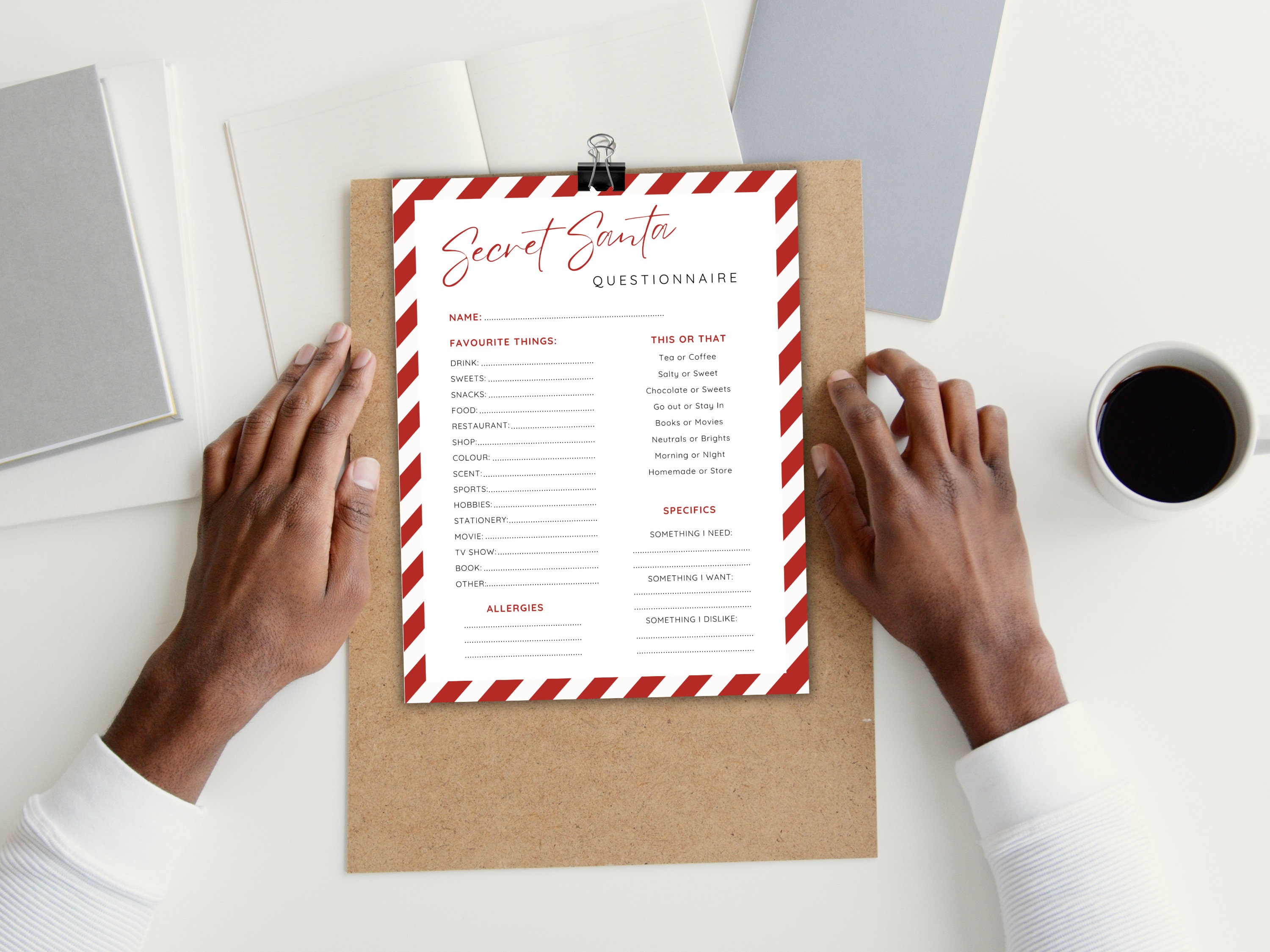 Office Gift Exchange Survey Form, Secret Santa Questionnaire for ...