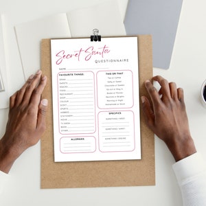 Printable Secret Santa Gift Exchange Questionnaire, Office Gift ...