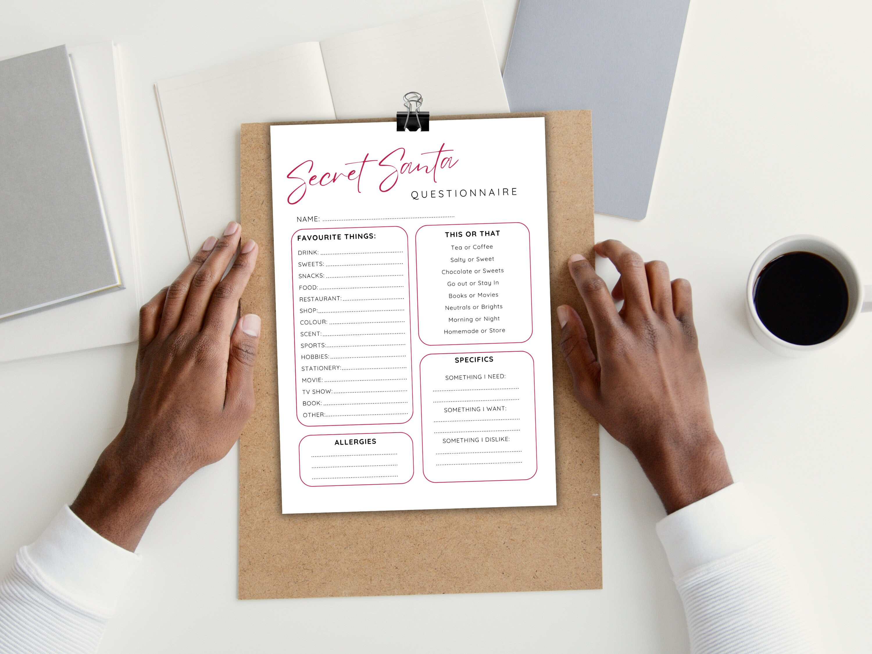 Printable Secret Santa Gift Exchange Questionnaire, Office Gift ...