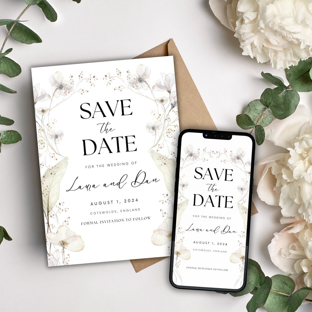 Wildflower Save the Date Template, Digital Save the Date, Virtual ...