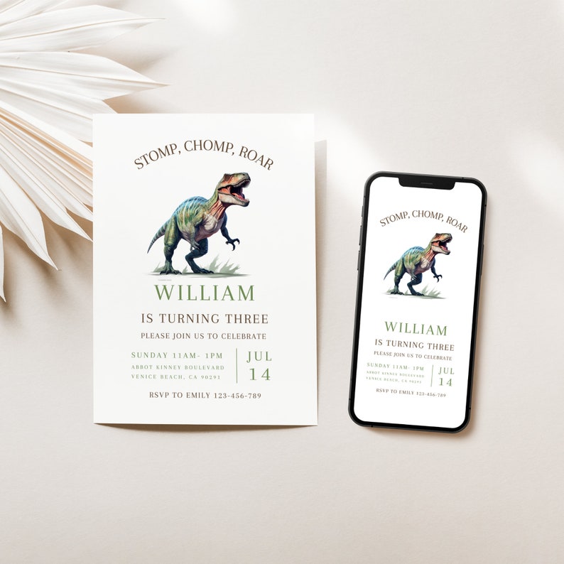 Stomp Chomp Roar Dinosaur Birthday Invitation, Party Like A Dinosaur ...