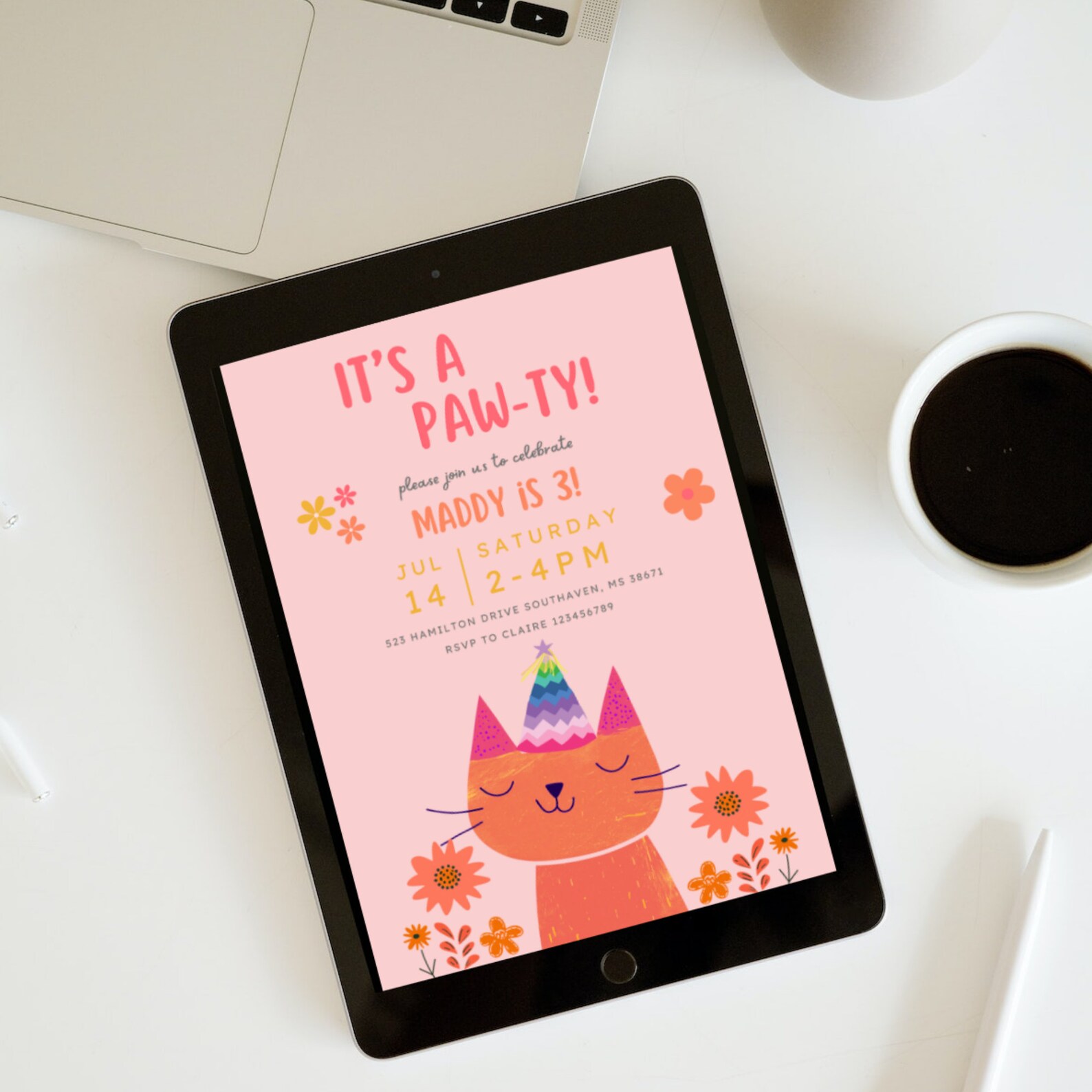 Editable Cat Birthday Invitation, Cat Theme Birthday Invitation, Are ...