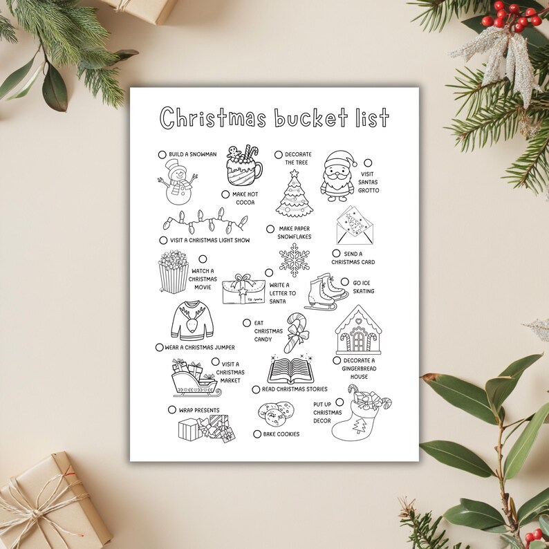 Christmas Bucket List Printable, Winter Bucket List Template, Christmas ...