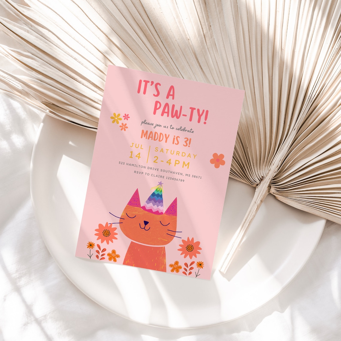 Editable Cat Birthday Invitation, Cat Theme Birthday Invitation, Are ...
