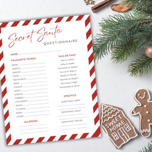 Office Gift Exchange Survey Form, Secret Santa Questionnaire for ...