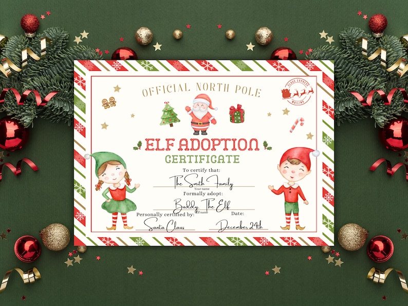 Editable Elf Adoption Certificate Instant Download Elf - Etsy